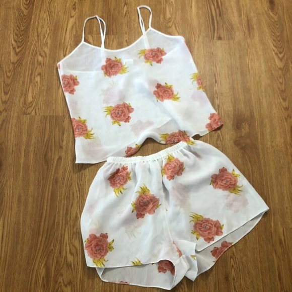 clonne | Intimates & Sleepwear | Vintage Pajama Set Sheer Floral ...